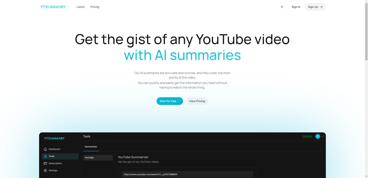 YTSummary - Aitoolnet
