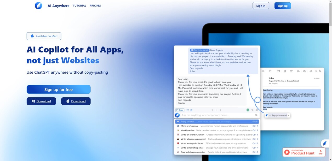 AI Anywhere - AI Companion for Seamless Writing and Text Assistance - Aitoolnet