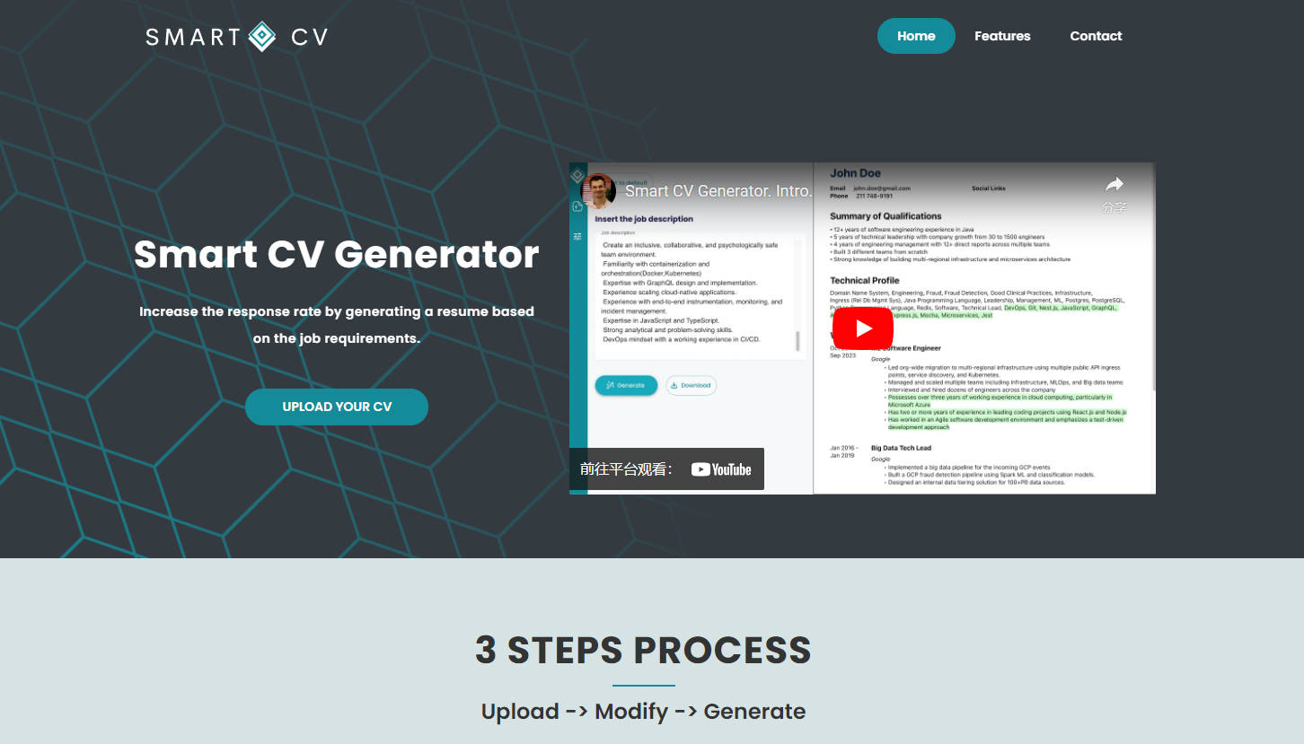Smart CV Generator - Customize Resumes for Tech Jobs in Three Steps - Aitoolnet