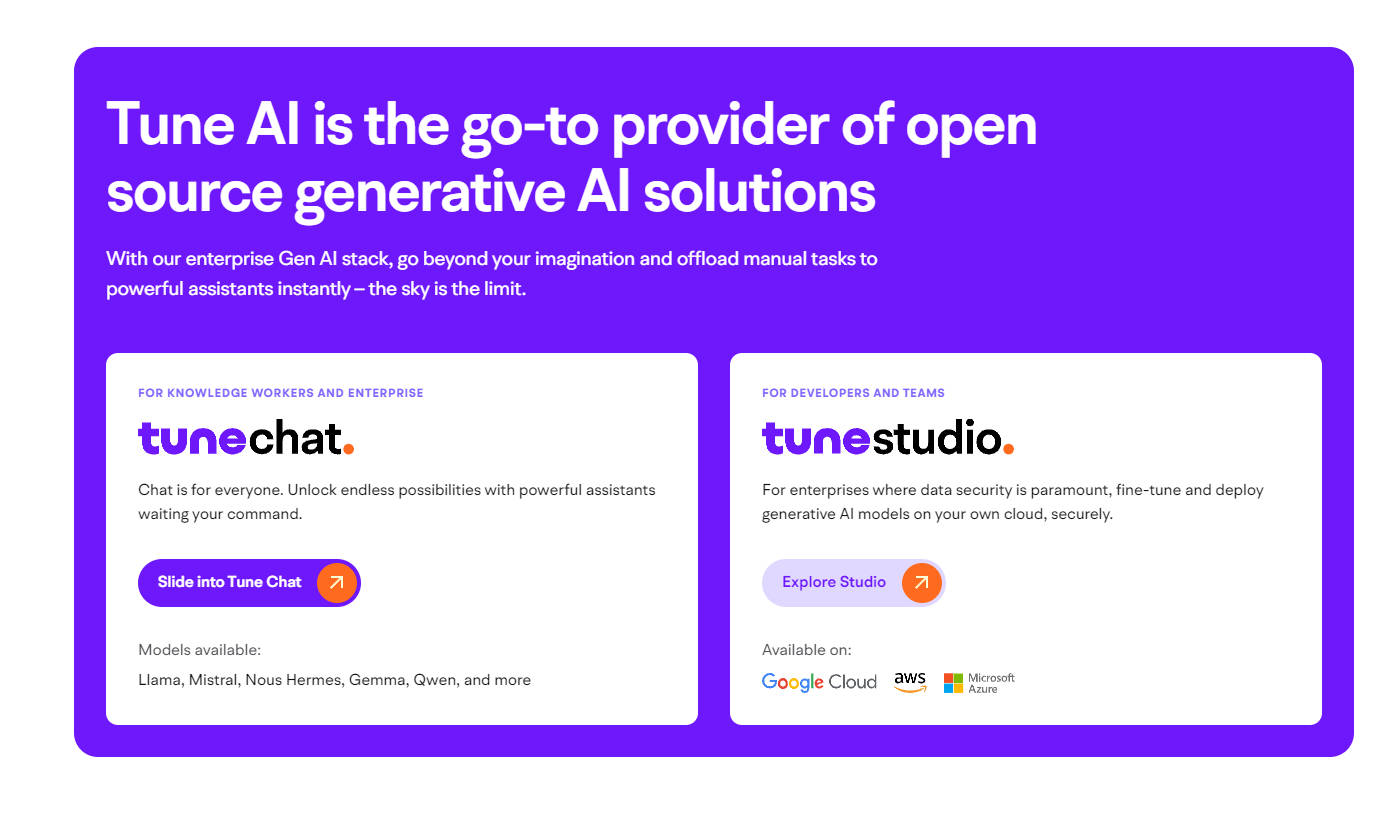 Tune Studio - Secure, Flexible AI for Enterprise Productivity Boost - Aitoolnet